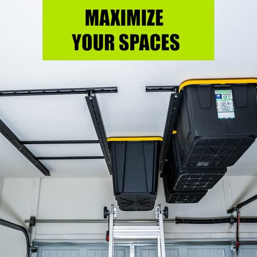 GARAGE STORAGE TOTE SLIDE RACK Overhead Tote Storage Rail System ...