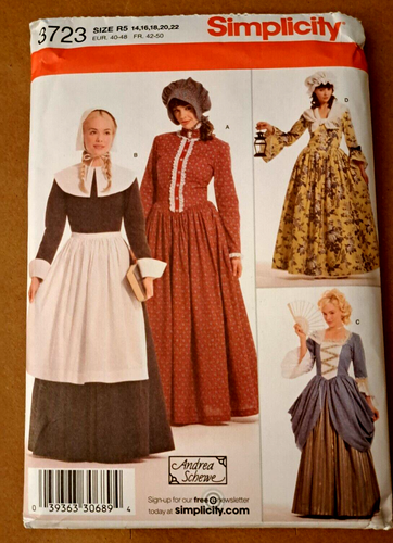Pilgrim Colonial Dress Costume Pattern Simplicity 3723 R5 Plus Size 14 ...