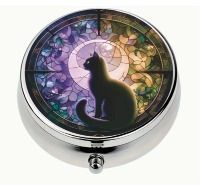 black Cat pill box medicine Trinket moon NEW Free Ship 2 inch Stocking ...