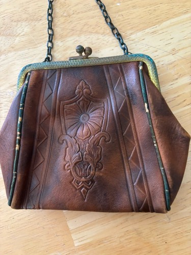 Antique Vintage Leather Embossed Coin Purse With Chain 1920’s | eBay
