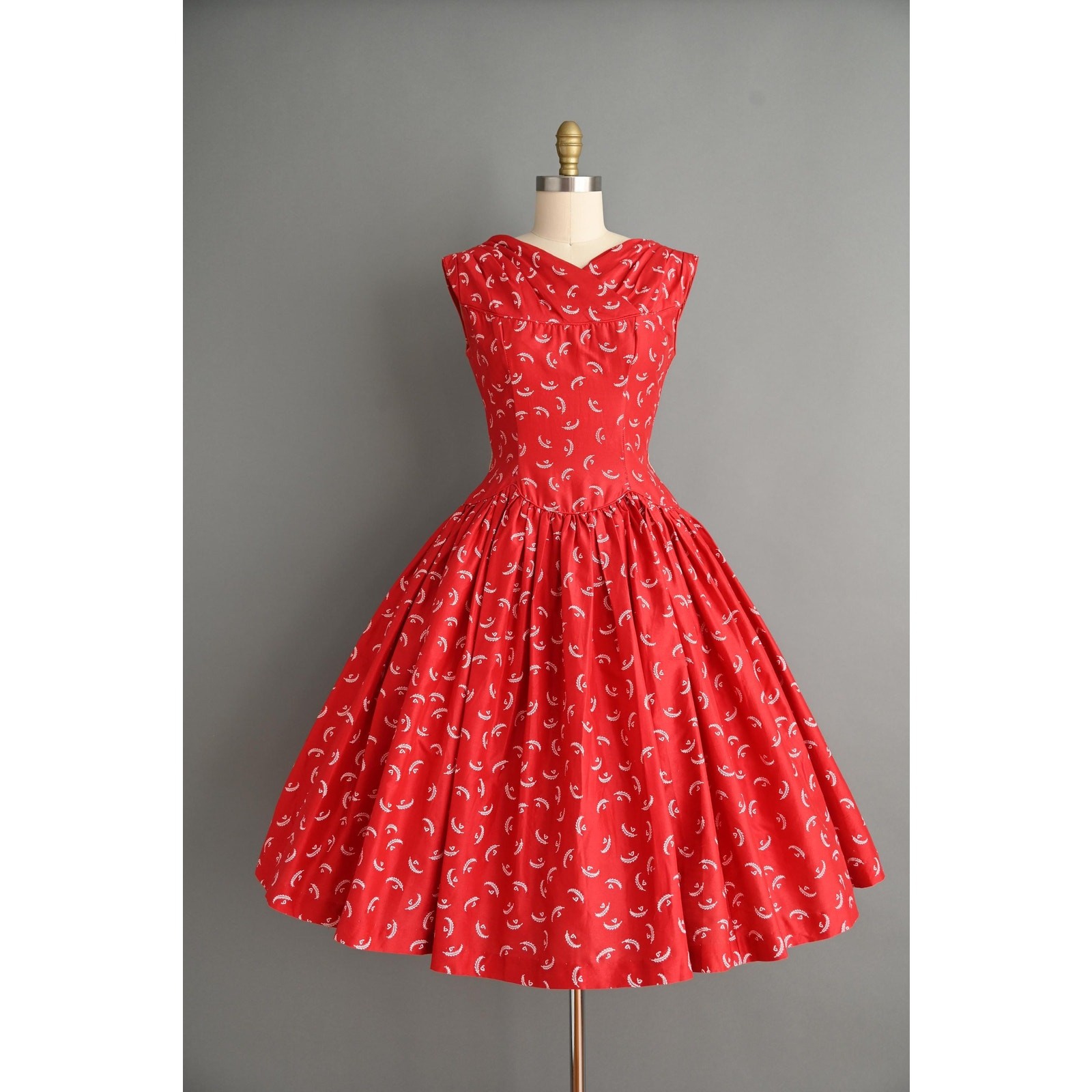 vintage 1950s 50s Dress Candy Apple Red Cotton Sweepi… - Gem
