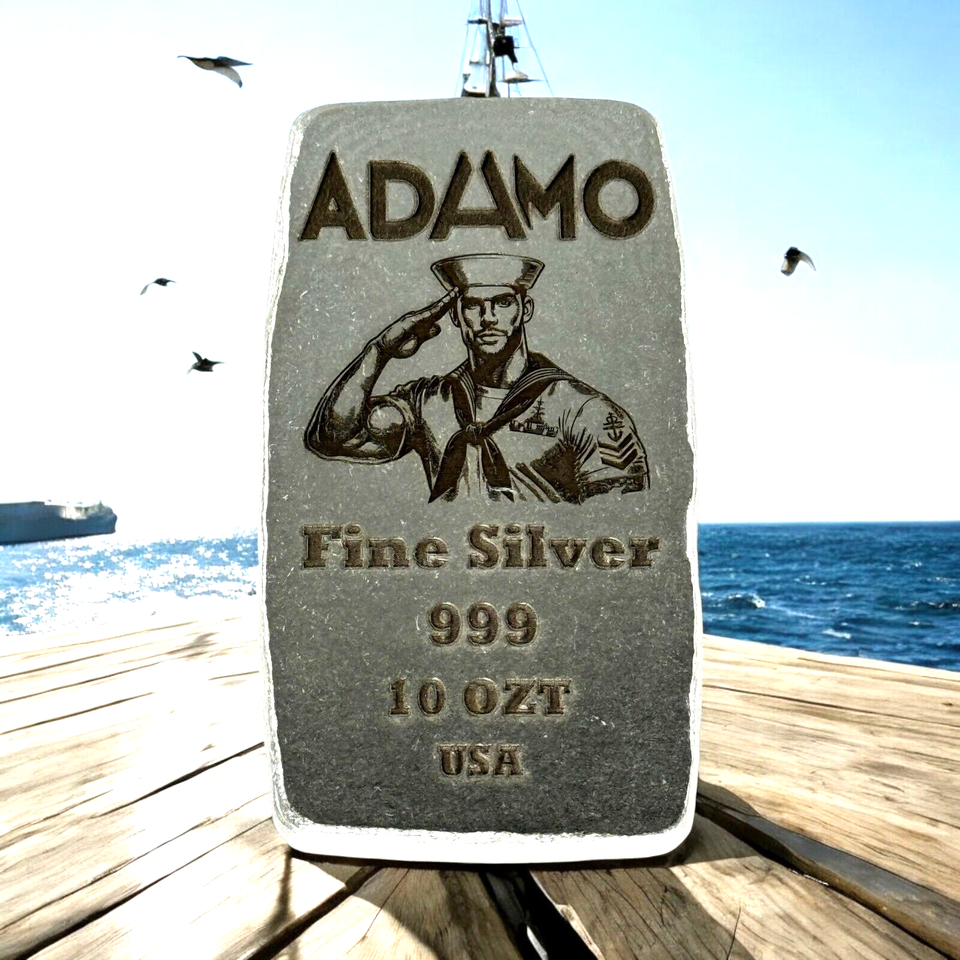 10 oz Silver Bar 999 - American Sailor - Adamo Metals - Hand Cast ...