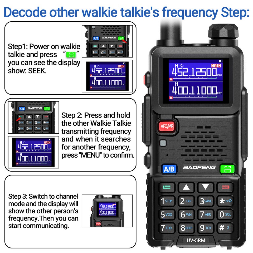 Baofeng UV-5RM Walkie Talkie 8W VHF UHF Multi-Bands 999Ch High Power ...