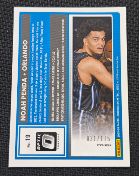 Noah Penda 2025-26 Panini Donruss Optic 031/175 Orange Rated Rookie RC ...