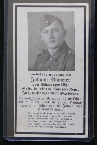 WWII German Sterbebild Johann Aumeier Panzer Regiment & Assault Badge ...