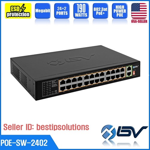 BV-Tech POE-SW2402 | 24 Port PoE+ Switch with 2 Gigabit Ethernet, Long ...