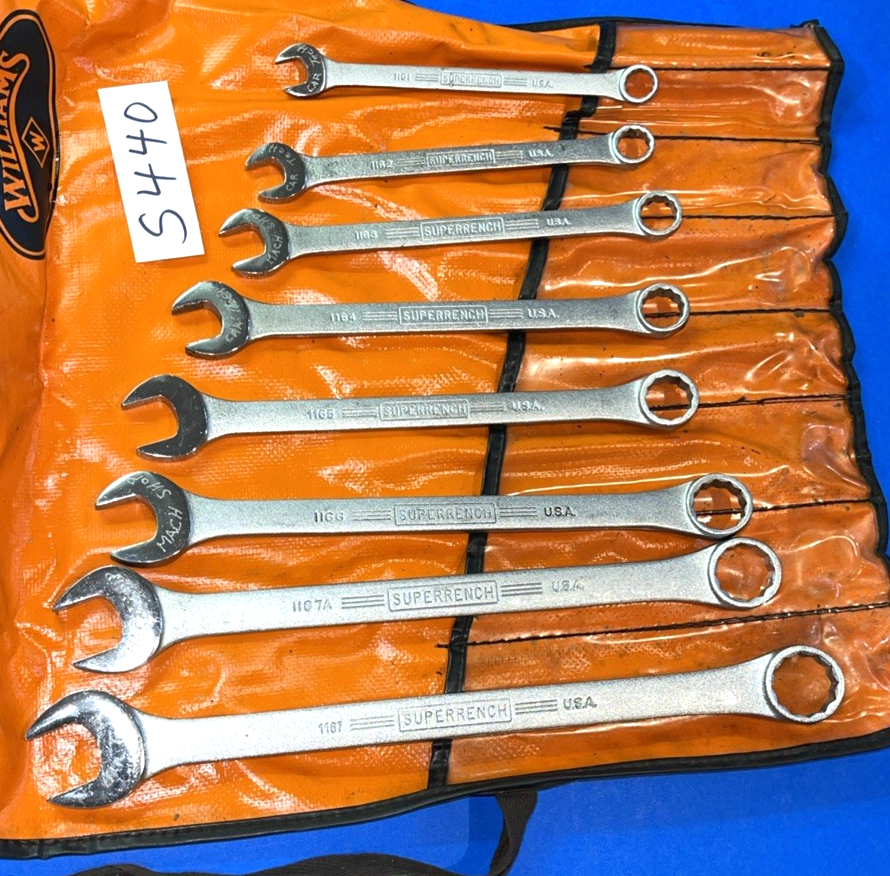 WILLIAMS TOOLS VINTAGE 8 PIECE SAE SUPERRENCH COMBO WRENCH SET IN KIT ...
