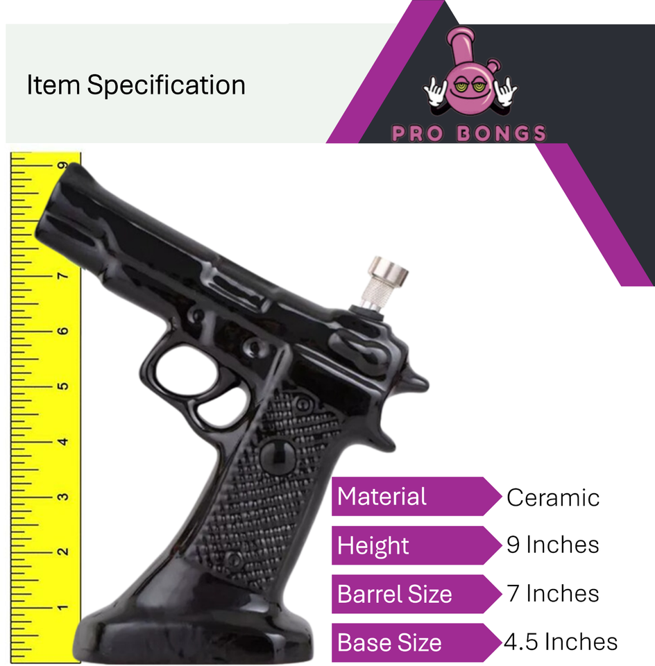 9" Smoking Pistol Bong .45 Caliber Handgun Model Ceramic Tobacco Bong ...