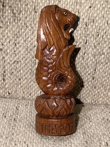 Singapore City Lion Merlion Hand Carved Wood Sculpture Figurine 19.5cm ...