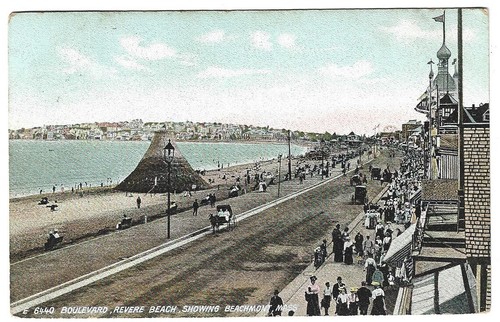 REVERE BEACH/BOSTON MA Postcard BOULEVARD Horses, GRACEY to ALLENSVILLE ...