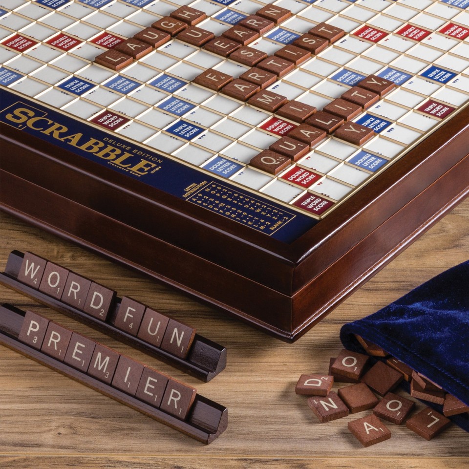 Scrabble Deluxe Classic Edition Wood Rotating Turntable Board Game Lazy ...