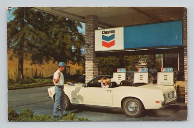 Postcard 60s Chevron Gas Station Thank You For Your Business White ...