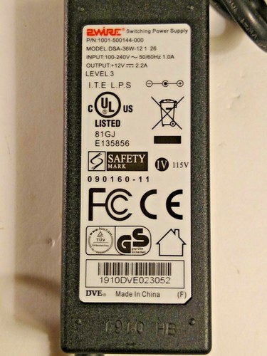 2Wire DSA-36W-12 Switching Power Supply Output 12V 2.2A Transformer ...
