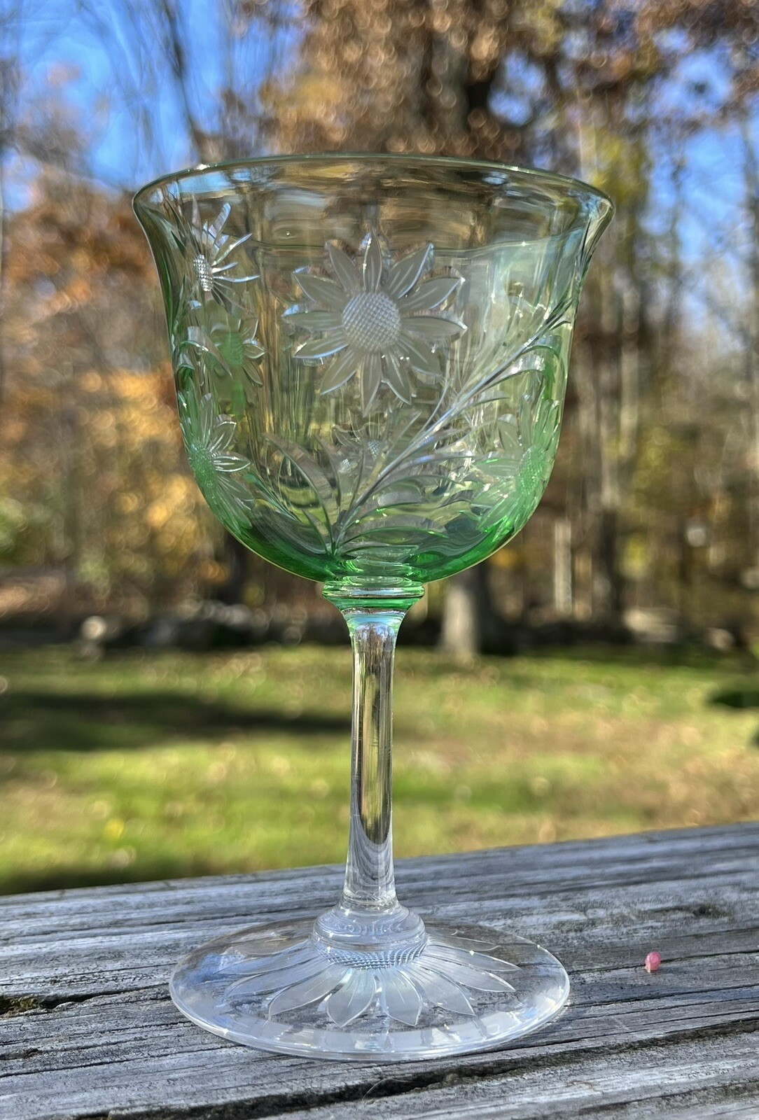 Dorflinger Cut Glass Green to Clear Daisy Pattern Wine Glass | eBay