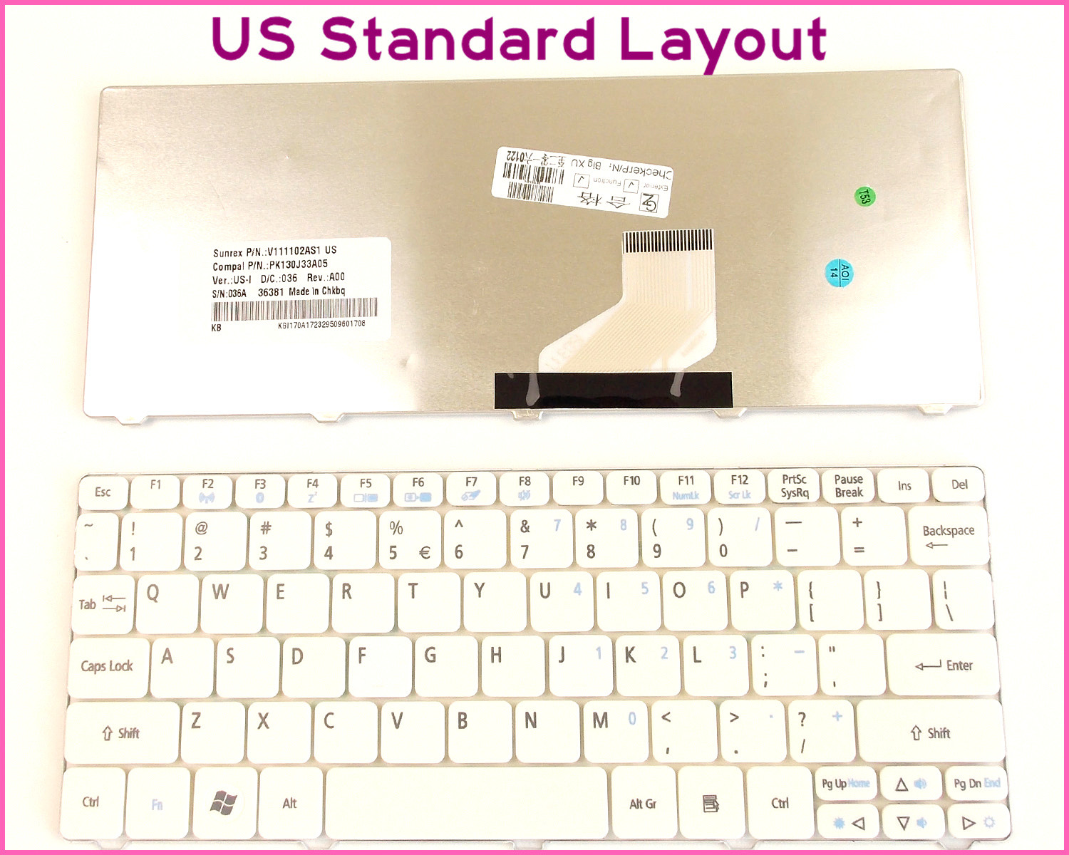Laptop US Layout Keyboard for Acer Aspire One 532 AO532H 532H AO532 ...