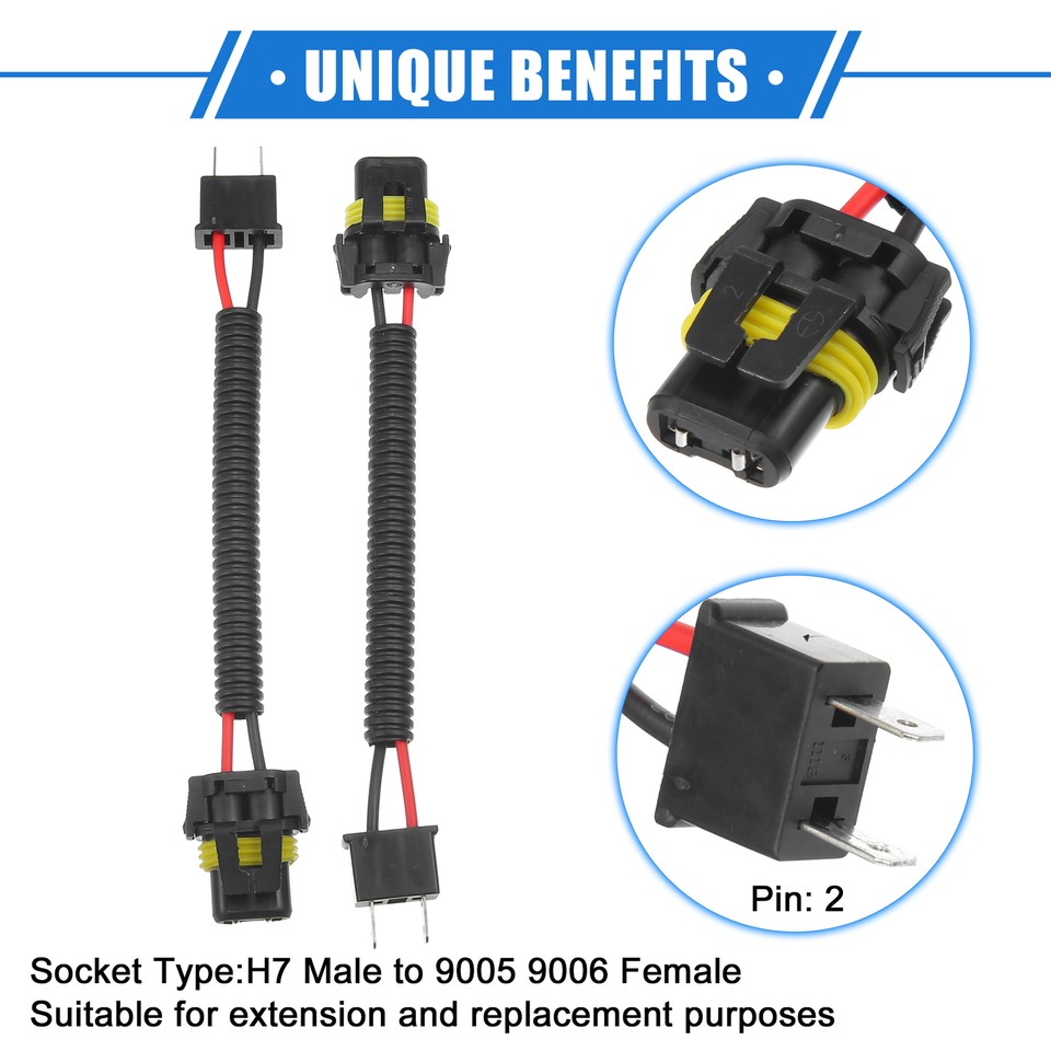 2pcs H7 Male to 9005 9006 Female Car Extension Wire Socket Pigtail | eBay