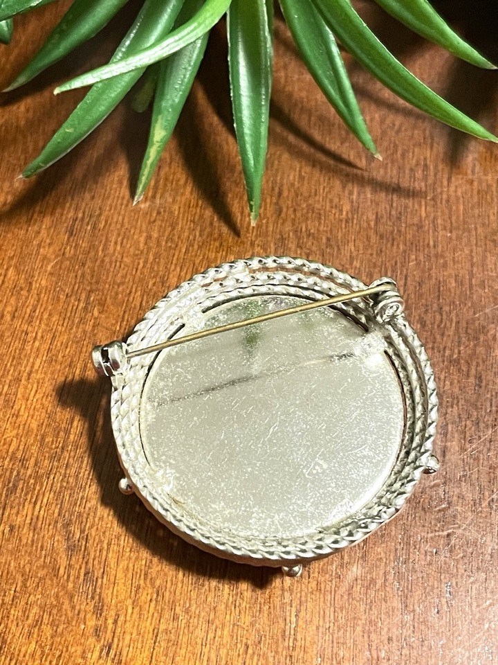 Vintage Handpainted Cermaic Silver Tone Framed Brooch | eBay