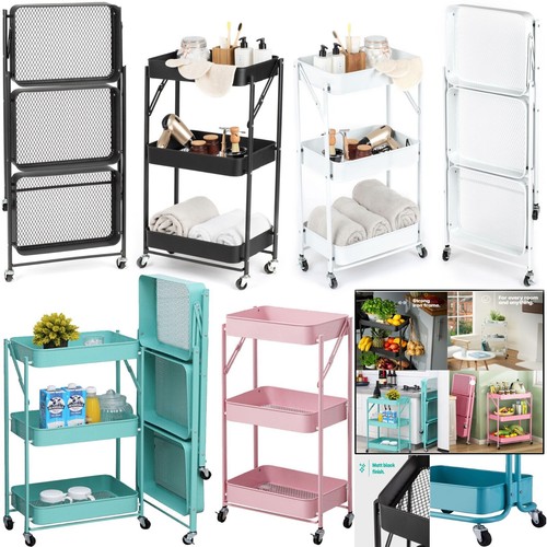 3 Tier Kitchen Trolley Storage Rack Cart Slim Rolling Trolley W/ Wheels ...