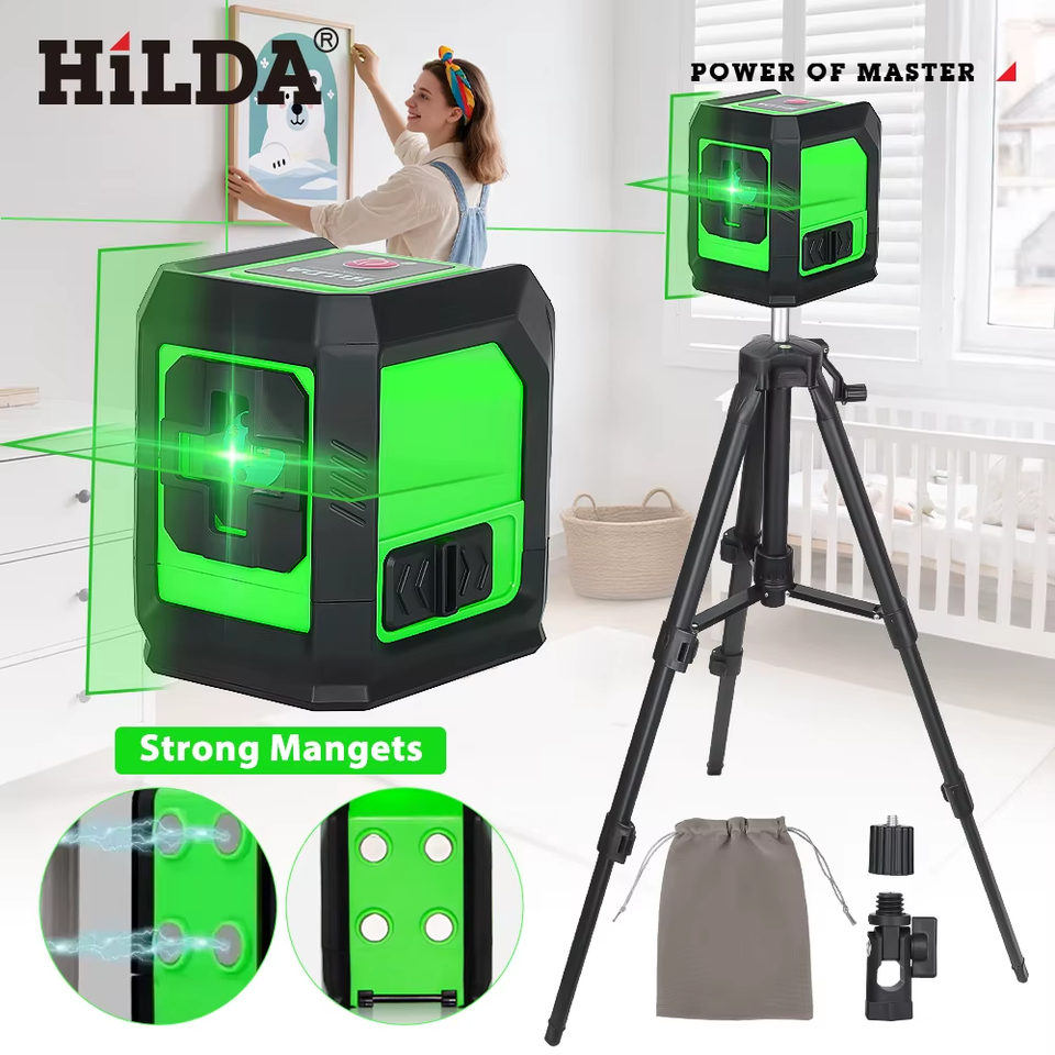 HILDA 2-Line Green Laser Level Cross Line Self-Leveling w/ Bracket Tool ...