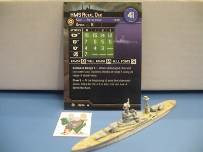 =Axis Allies War at Sea CONDITION ZEBRA HMS Royal Oak 12/40 with card ...