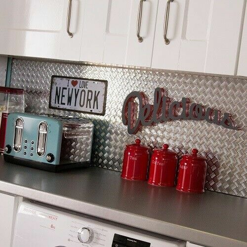 1.5m X 67.5cm SILVER CHECKER PLATE STICKY BACK PLASTIC SELF ADHESIVE ...