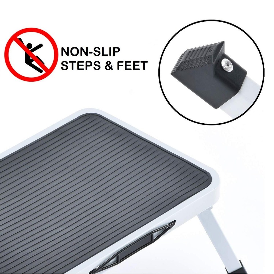 Anti Slip Folding Metal Step Stool Foldable Collapsible Kitchen Steel ...