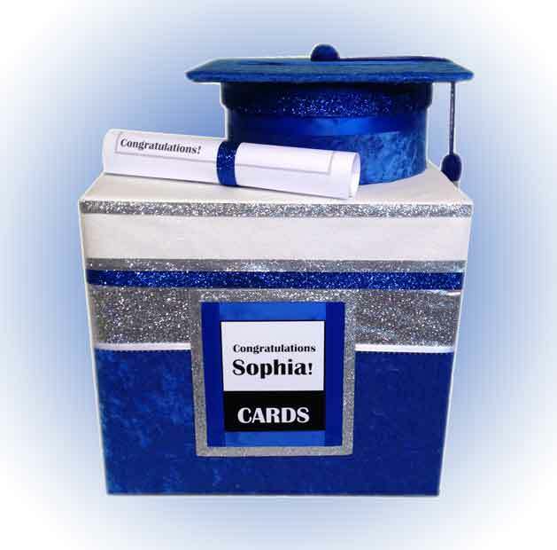 Graduation Cap Card Box,graduation 2025,personalized,blue,white,holds ...