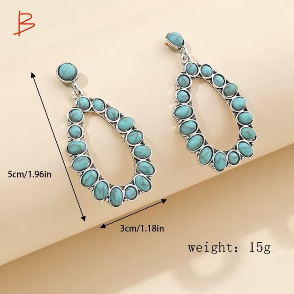 Lucky Brand Bohemian Ethnic Earrings Turquoise Inlaid Exquisite Dot ...