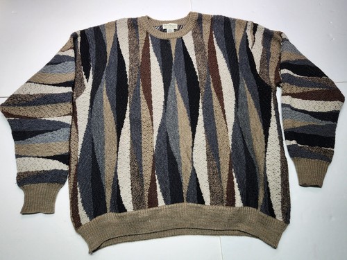 Mens Vintage Norm Thompson Textured Merino Wool Sweater Cosby Grandpa ...