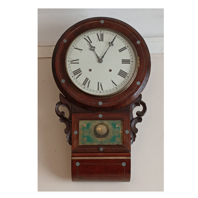 Victorian Mahogany Drop Dial Wall Clock Painted With An Alpine Scene