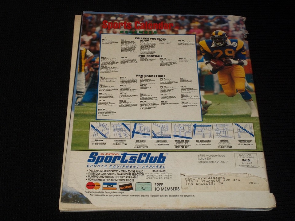 1988 WINTER ALL AMERICAN SPORTS CLUB MAGAZINE - ERIC DICKERSON COVER ...