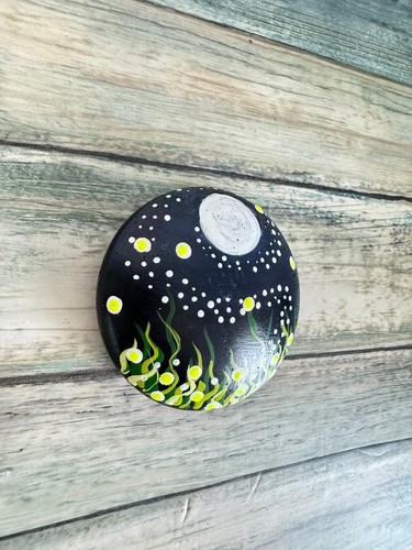 Artisan Hand Painted Handmade Stone Rock | Fireflies in the Night Full ...