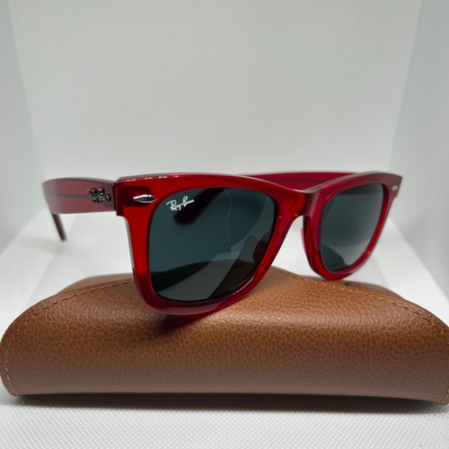 NEW Ray-Ban RB2140 Wayfarer Sunglasses 6614/56 Red on Transparent Grey ...