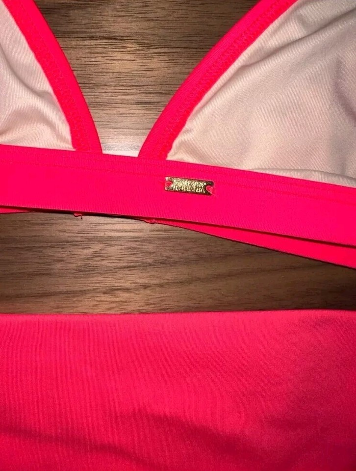 Victorias Secret PINK 2-pc SET Embroidered bathing suit Bikini Coral ...