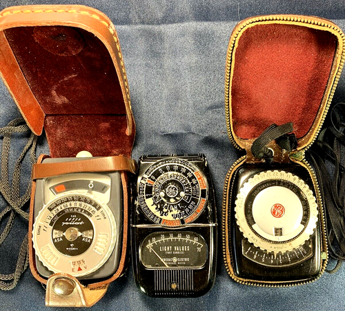 084 VINTAGE 1950's LIGHT EXPOSURE METERS Lot 0f 3 SUPER PILOT + 2 ...