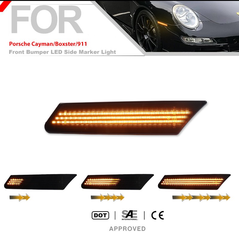Sequential Smoked LED Side Marker Lights For Porsche 911 997 987 Cayman ...