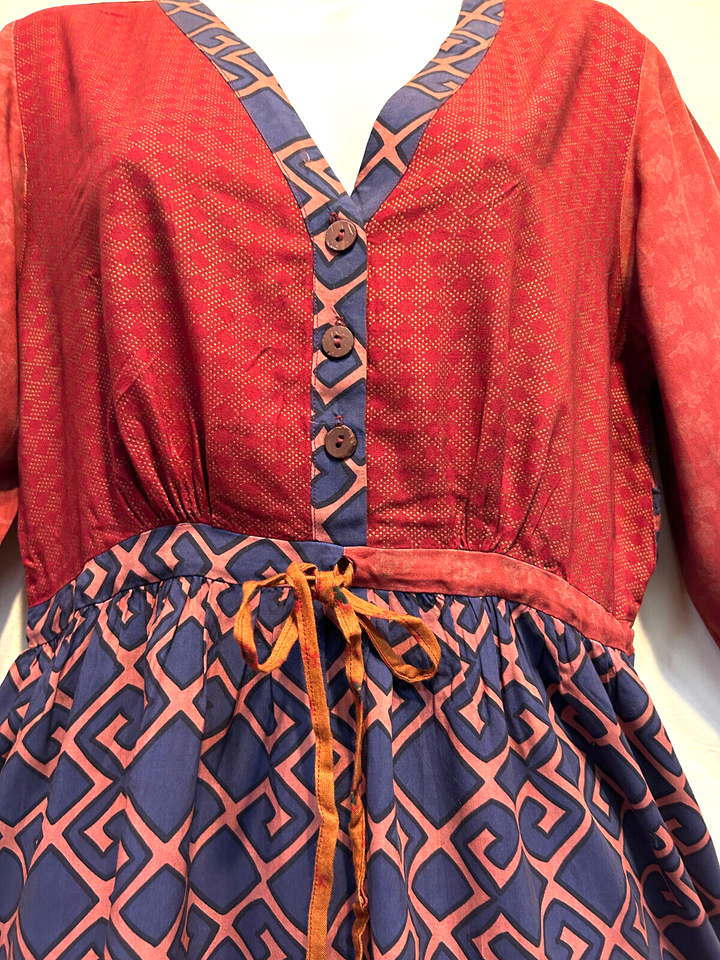 Nwt SACRED THREADS hippy bohemian funky patch peplum rayon TOP TUNIC L ...