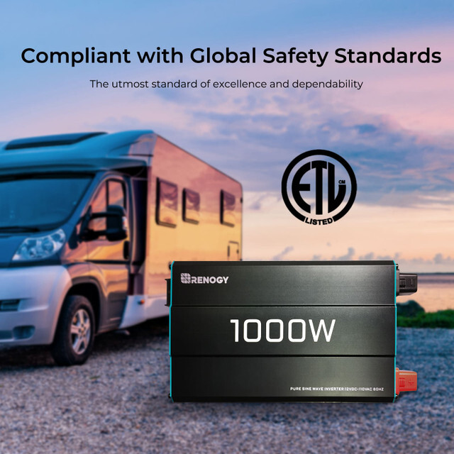 Renogy 1000W Pure Sine Wave Inverter 12V DC to 120V AC Converter Remote ...