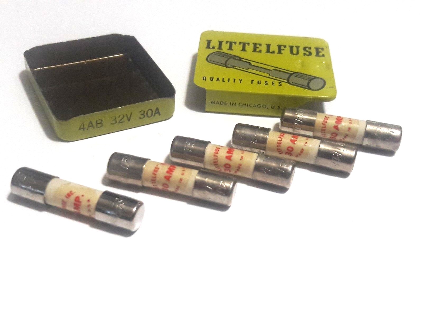 LOT OF 5 LITTELFUSE USA 30A 414 32V 4AB FUSES VINTAGE TIN | eBay