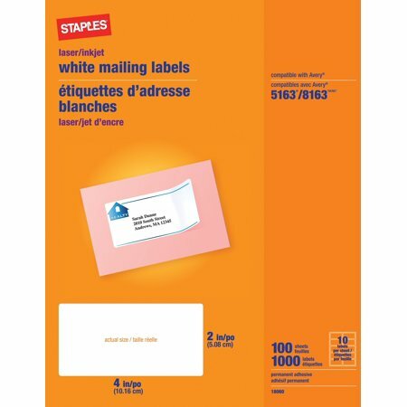 250 Laser Inkjet White Mailing Labels 2" X 4" 5163 / 8163 Staples for ...