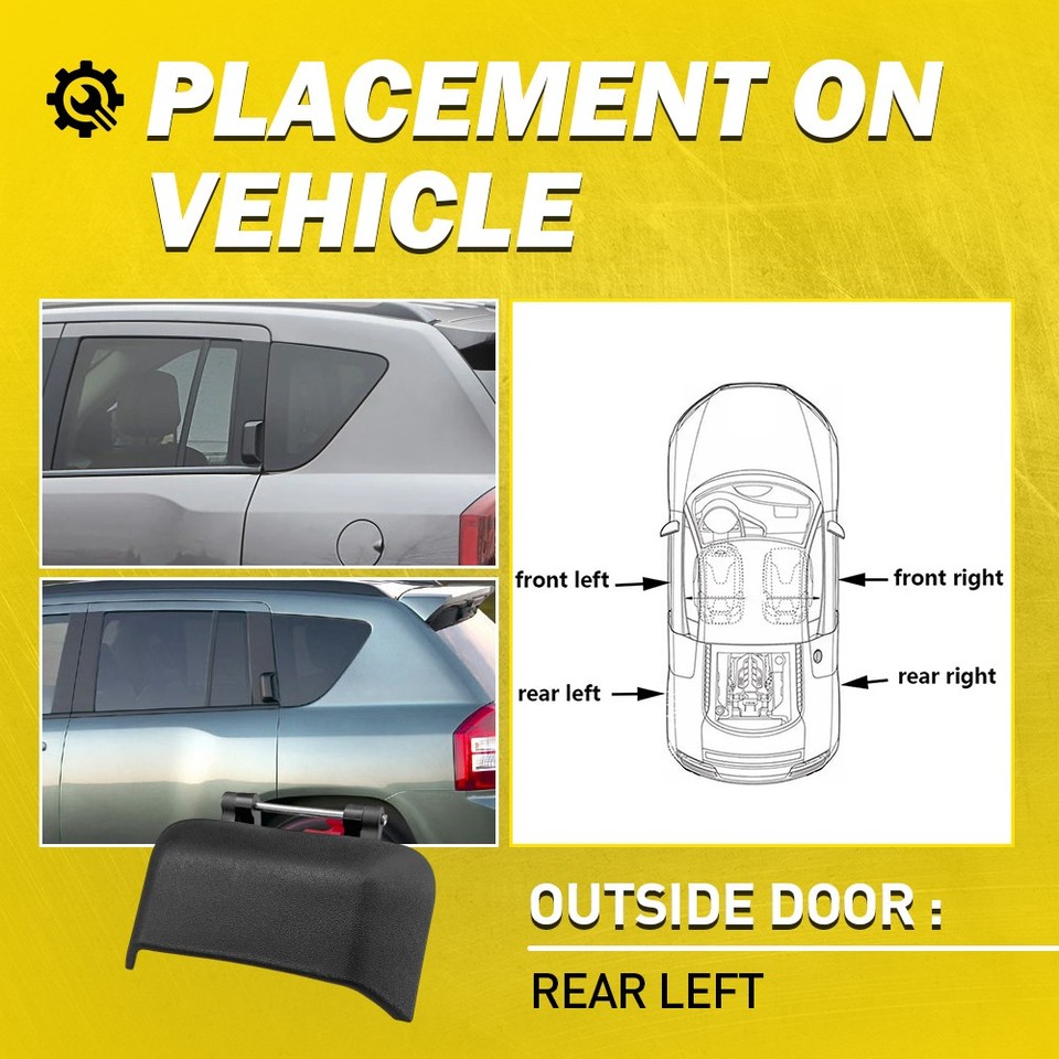 Exterior Door Handle For 2007-2016 Jeep Compass Rear Left Black Plastic ...