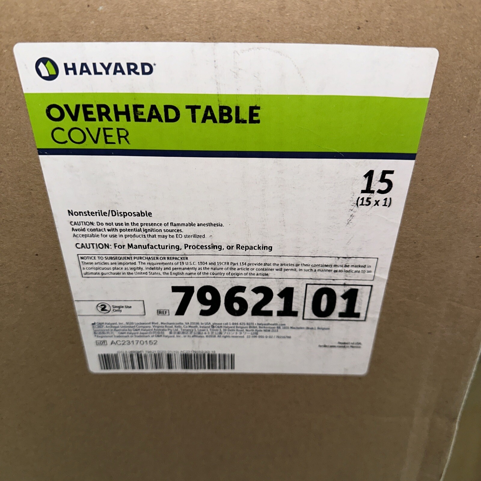 Case Of 15 Halyard 79621 Overhead Table Cover | eBay