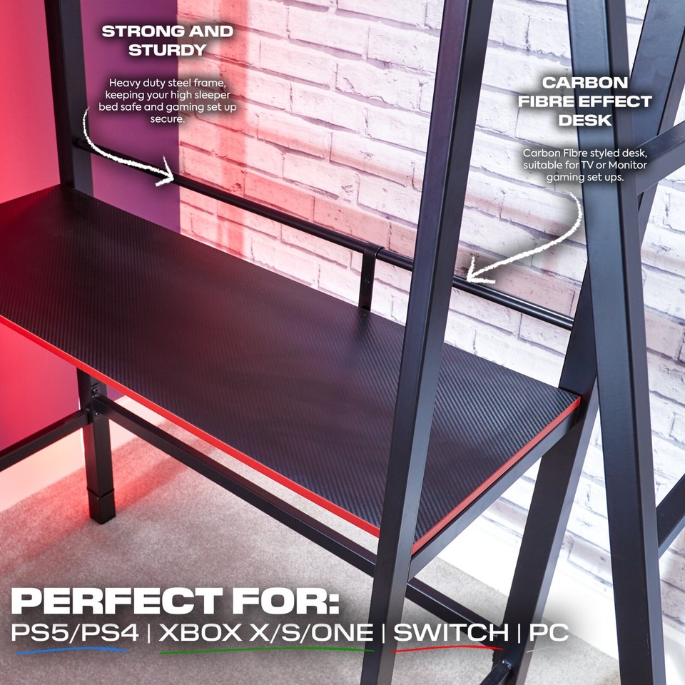 X ROCKER Fortress High Sleeper Gaming Bed Single Bunk Bed with Storage ...