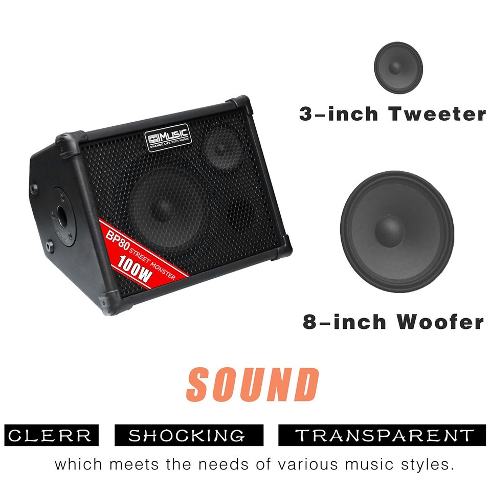 Acoustic Guitar Amplifier, 100 Watt Portable Bluetooth Amp for Guitar ...