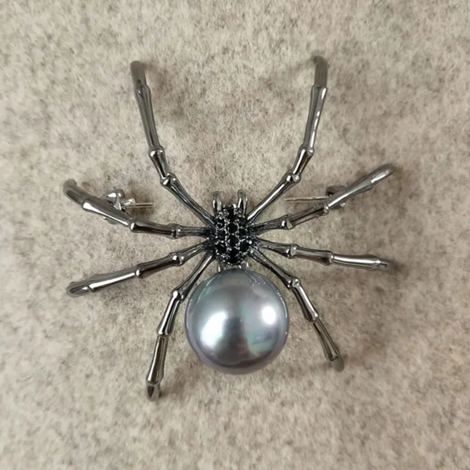Vintage Black Rhinestone Spider Brooch Pearl Pin Insect Bug Jewelry ...