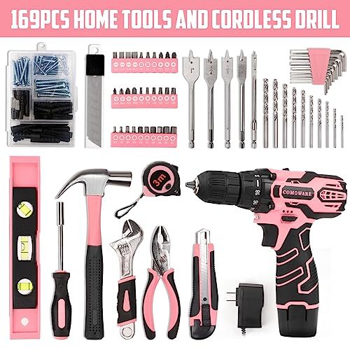 12V Cordless Drill Home Tool Kit Drill Set for Women, Lady's Home Pink ...