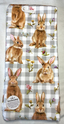 KAY DEE KITCHEN TOWELS (2) BUNNY RABBITS GRAY CHECK 18 X 28 TERRY LINED ...