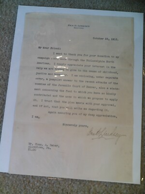 RARE Original 1913 Judge Ben B Lindsey Signed Letter Early Progressive ...