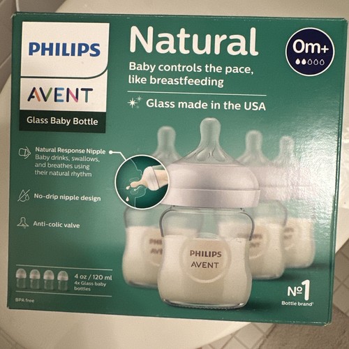 Philips Avent Natural 4OZ - 120 ML - Glass Bottles 3 pack New Open Box ...