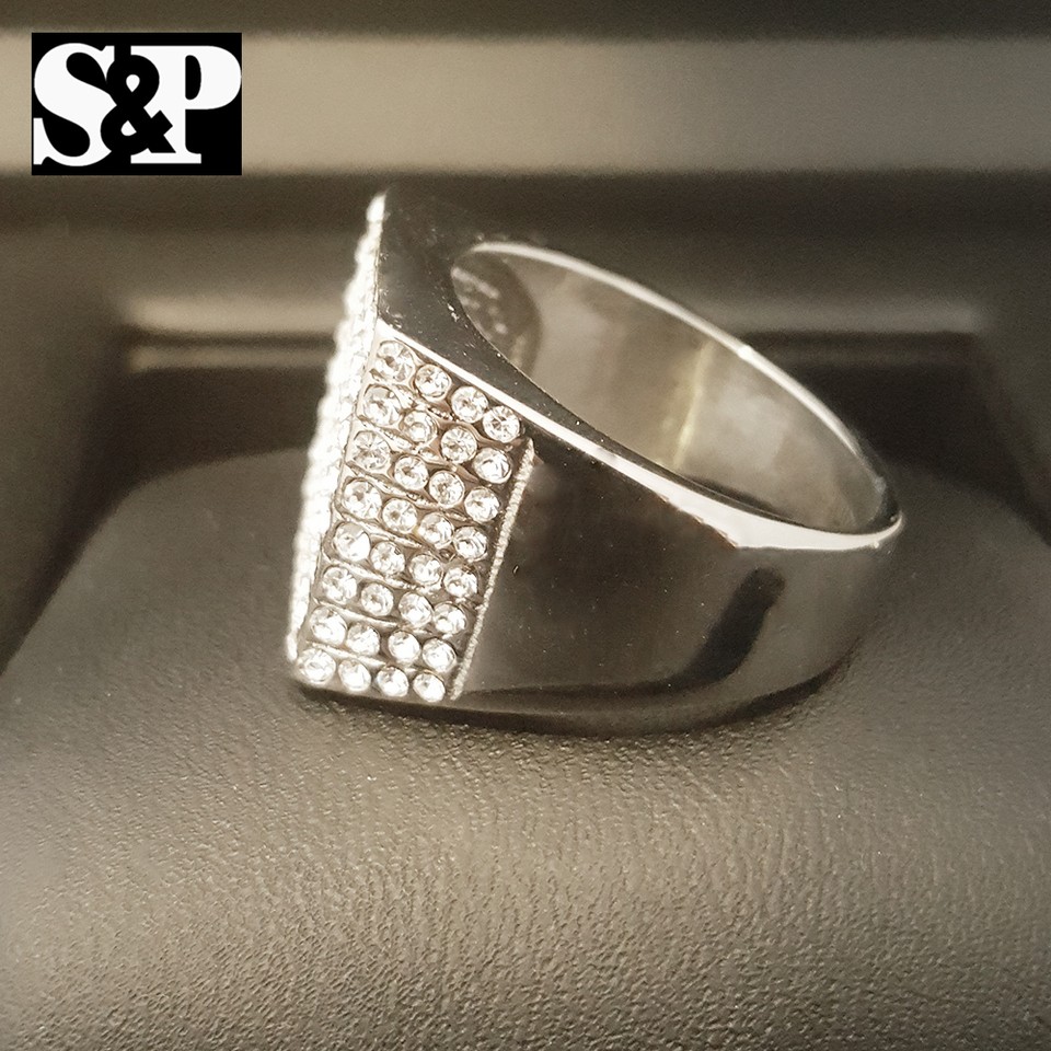 MEN HIP HOP ICED RAPPER CZ WATCH & STAINLESS STEEL RING & BRACELET ...